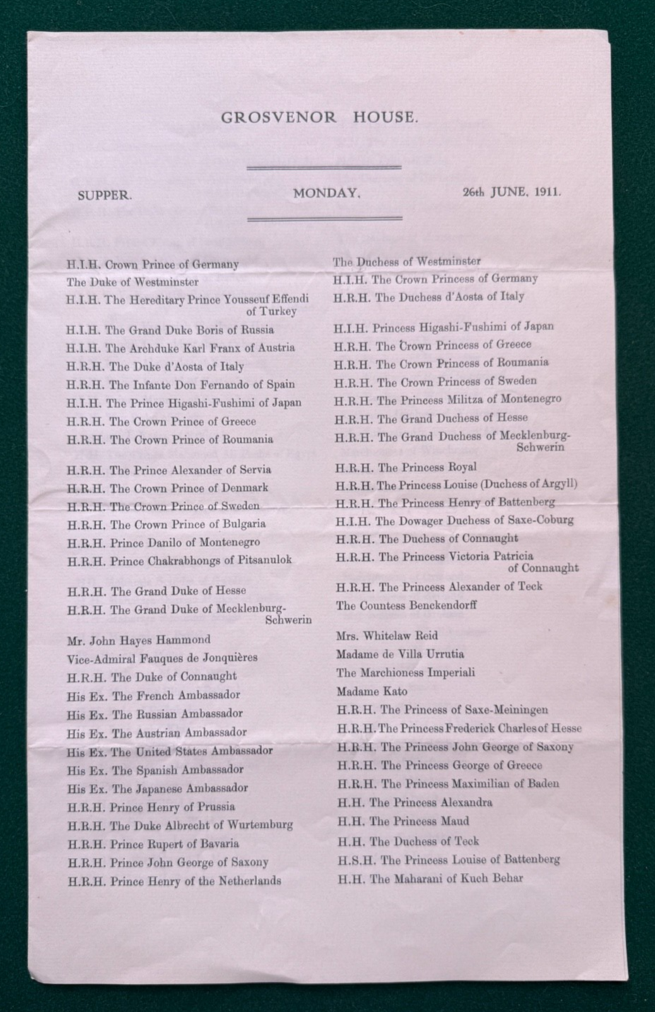 Antique Guest List Duke Westminster Grosvenor House Coronation King Ge ...